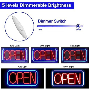 Open Sign With Adapter Neon Open Sign LED With 5 Adjustable Brightness Open Signs For Business Window Open Neon Sign Party Stores Shop Coffee Salon Hotel (Blue/Red-Horizontal) 16.5"X 9"