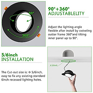 bulbeats 12Pack 𝗠𝗲𝘁𝗮𝗹 6 Inch Gimbal LED Recessed Lighting, Recessed Lighting 6 inch 12W 1200LM Super Bright Angled Recessed Lighting 3000K/4000K/5000K Directional Downight