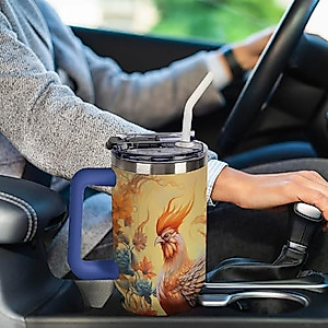 Phoenixs Chicken 40 Oz Car Cup Stainless Steel Travel Mug Leak-Proof Insulated Tumbler with Handle Deep Blue-style