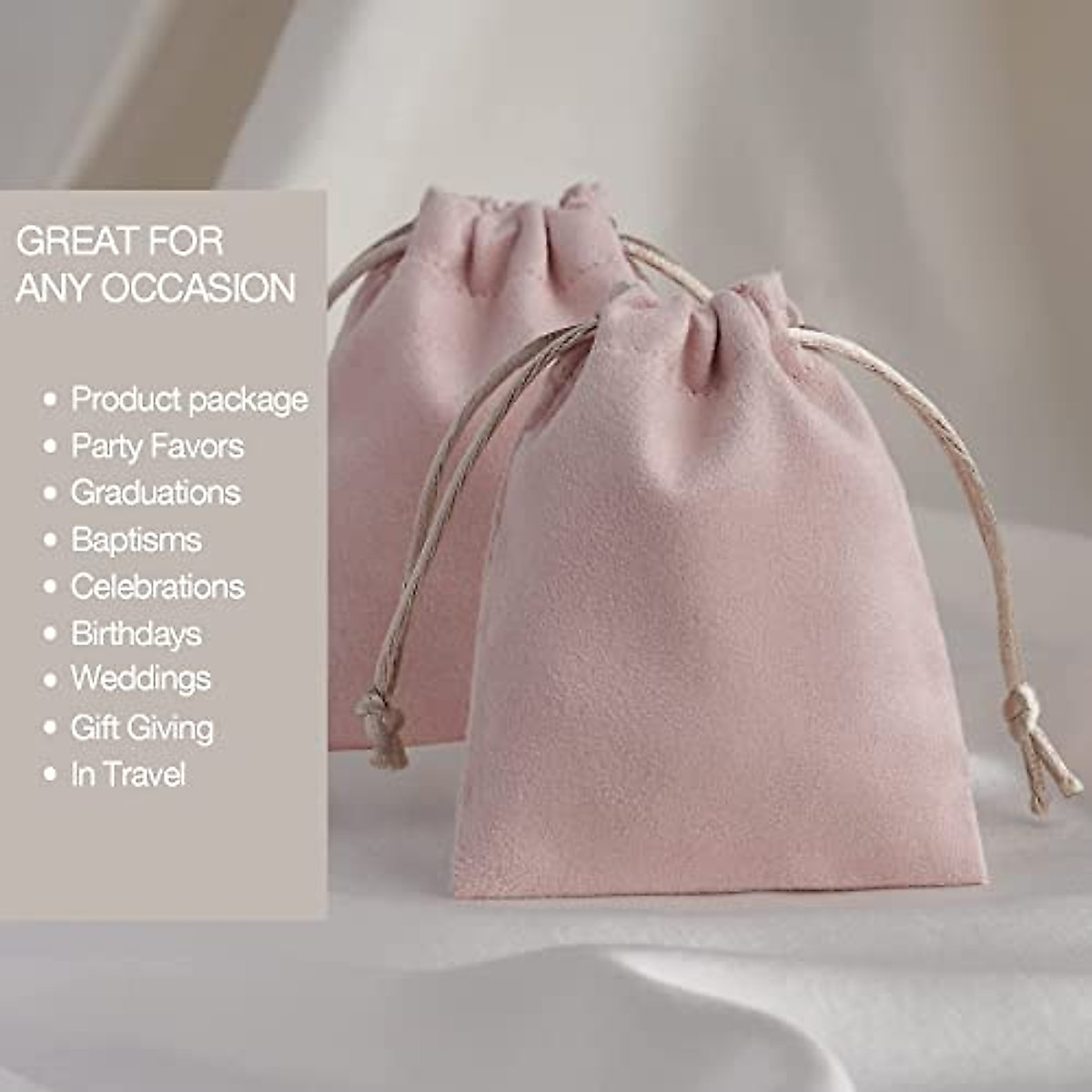 PandaSew 20 pack Drawstring Bag Suede Jewelry Packaging Pouch for Jewelry,Gift,Earrings Necklace Rings Antiques, 4"x 3.15", Pink