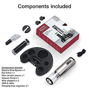 GenieX Electric Wine Opener with charging base, Automatic Wine Opener Electric Corkscrew. 7-in-1 wine accessories, USB-C charging, Cool Kitchen Gadgets, Deluxe gifts for wine lovers, housewarming gift