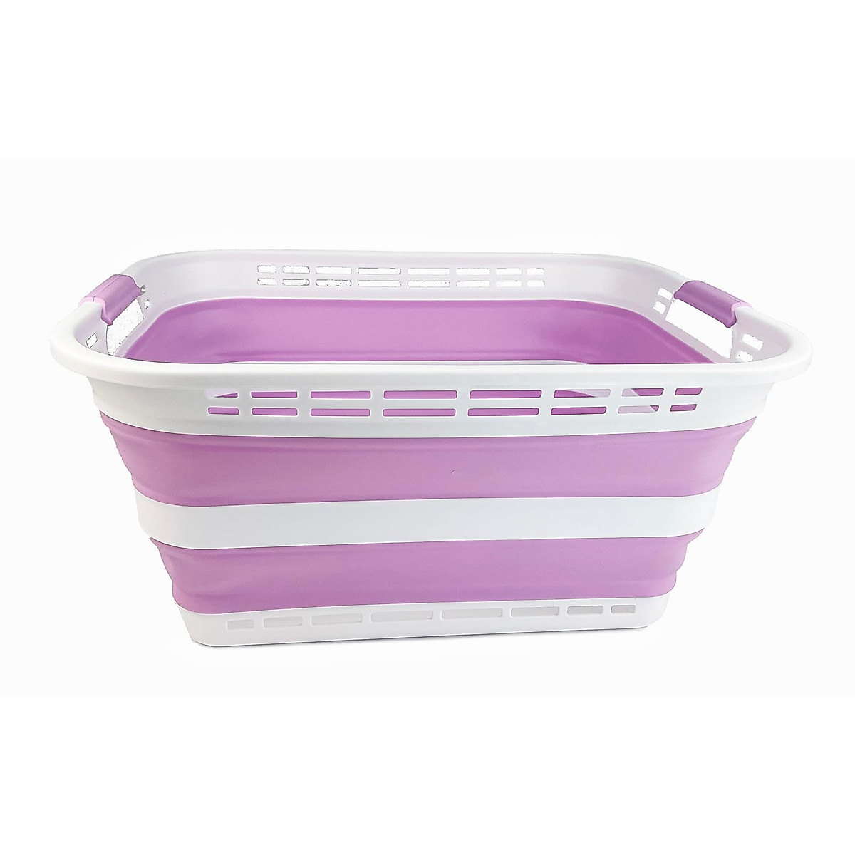 SAMMART 42L (11 gallons) Collapsible Plastic Laundry Hamper/Basket - Foldable Storage Container/Organizer - Portable Laundry Basket - Easy Storage Space Saving White/Pale Purple)