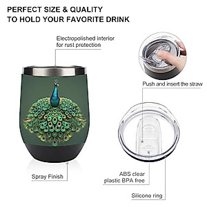 OPTKSNCU 304 Stainless Steel Insulated Cup with Lid, Peacock with Tassels Print Durable, And Easy to Clean – Ideal for Home, Office, And Gift Giving
