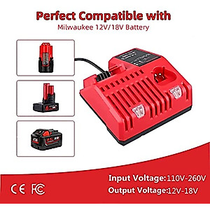 2 Packs 18V 6500mAh Replacement Battery and Charger Replacement for Milwaukee 18-Volt Li-ion Battery and M-18 Battery Charger