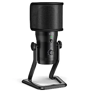 FIFINE USB Studio Recording Microphone Computer Podcast Mic with Pop Screen for PC, PS4 (K690+U1)