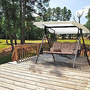 HADMB Swing Canopy Replacement, Patio Swing Chair Top Cover,Garden Porch Seat Furniture,2 & 3 Seater Waterproof UV Resistant Swing Canopy Seat Top Sunproof Protection Cover(75''*47''*7''/9'')-Beige