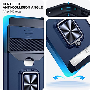 𝟐𝟎𝟐𝟑 𝗡𝗘𝗪 Google Pixel 8 Pro Case with Slide Camera Cover and Card Holder - Wireless Charging Compatible Pixel 8 Pro Wallet Case with Magnetic Kickstand (Blue)