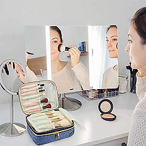 Teamoy Travel Makeup Brush Organizer, Cosmetic Brushes Bag Case with Compartment for Brushes and Beauty Essentials, Blue