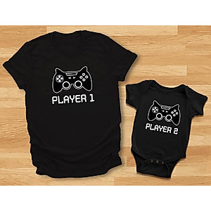Tstars Gamer Dad and Baby Matching Outfits Gifts for New Dads Player 1 & Player 2 Funny Fathers Day Daddy and Me Outfits Dad Black Large/Baby Black Newborn (0-3M)