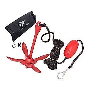 ISURE MARINE Kayak Anchor Kits Portable Folding Anchor Buoy Kit Canoe Kayak Raft Boat Sailboat Fishing 3.5 lbs Marine Rope Complete Folding Grapnel Anchor Kit for Small Boats, Kayaks Jet Ski etc