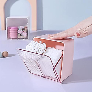 Hikinlichi Cotton Swab Ball Organizer Q-Tips Container Cotton Pads Holder Cosmetic Makeup Pads Dispenser Box 2 Sections with Clear Lid for Bathroom Washroom Countertop Home Office Desktop Storage