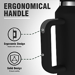 PlanetFlame 64oz Insulated Tumbler with Handle, Stainless Steel Double Wall Vacuumn Water Bottle, Lid and Straw for School, Gym, Hiking & Camping, Black