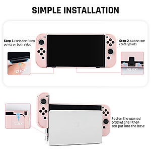FUNDIARY Dockable Pink Case for Nintendo Switch OLED Model 2021 Skin, Accessories Cover for Switch OLED Console & Joycon with Screen Protector and 4 Thumb Grip Caps - Full Protection by Flip Shell