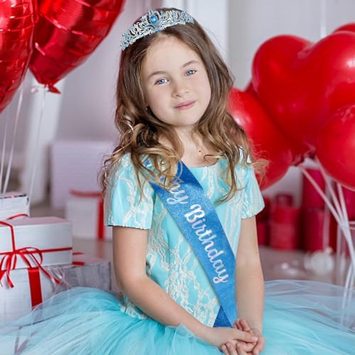 BAHABY Birthday Crown for Women, It's My Birthday Sash & Rhinestone Tiara Set Princess Birthday Sash and Tiara for Women Birthday Decorations Rhinestone Headband for Women Girls- Blue