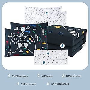 KALEIDOSPACE Gamer Bedding Sets for Boys Girls, Glow in The Dark 7 Piece Bed in a Bag Full, Ultra Soft Microfiber Kids Bedding for All Season (76"X86")