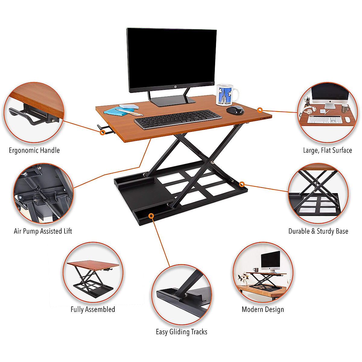 Stand Steady X-Elite Pro, Ergonomic Adjustable Height Standing Desk Converter for Home or Office, Easy Lift Sit to Stand Laptop Desk Riser for Laptop and Computer Monitor (Cherry, 28in x 20in)