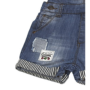 KIDSCOOL SPACE Baby & Little Boys Big Bib Pocket Stripe Cuffed Bottom Denim Shortalls,Blue,2-3 Years