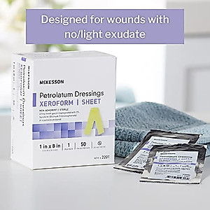 McKesson Xeroform Petrolatum Dressing - Impregnated Gauze Dressings for Burn and Wound Care - 1 in x 8 in, 8 Pack