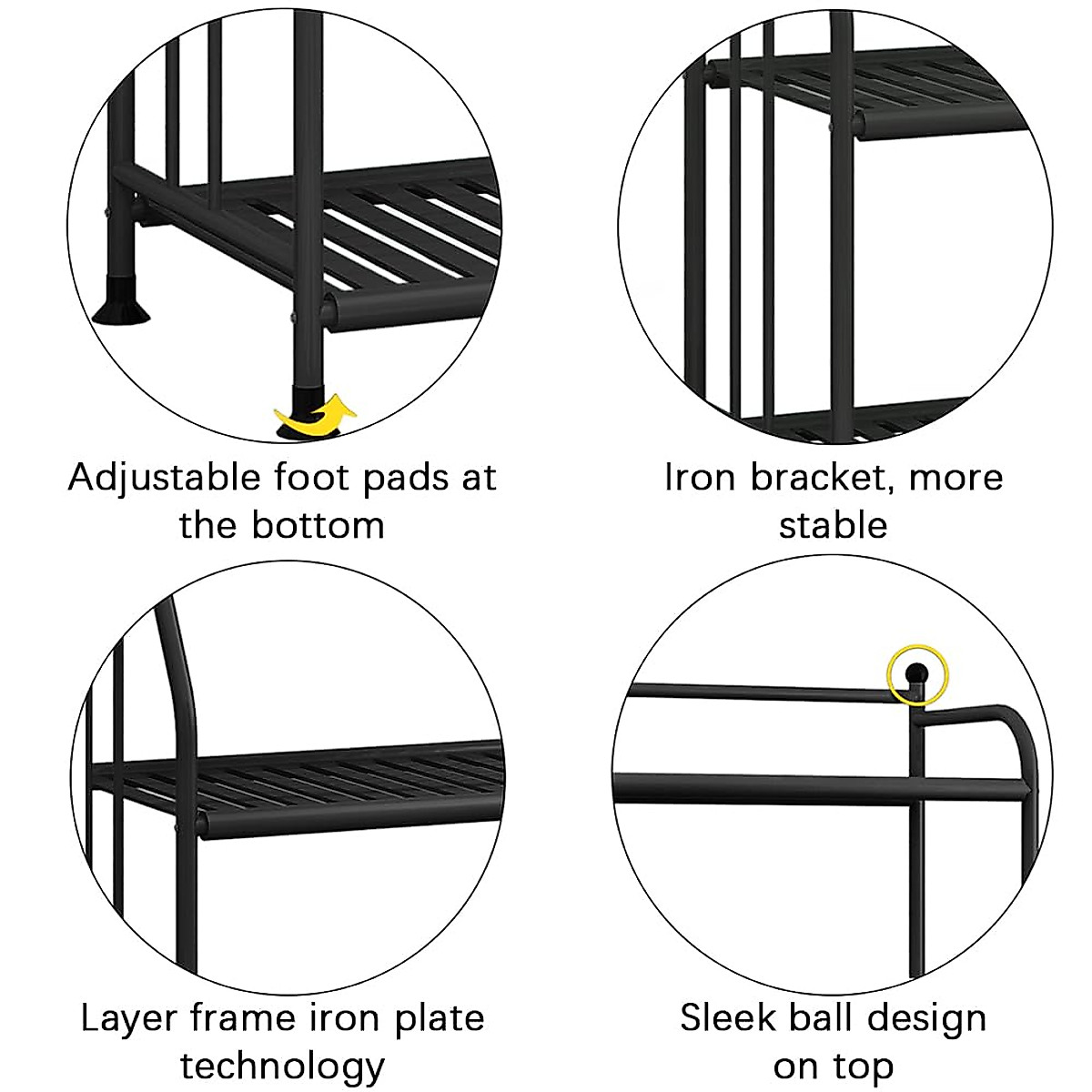 TIE-DailyNec 4 Tier Metal Plant Stand Flower Pots Holder, Multiple Home Storage Shelf Shoe Organizer Iron Indoor and Outdoor Flower Plant Display Rack for Garden Balcony Living Room Patio (Black)