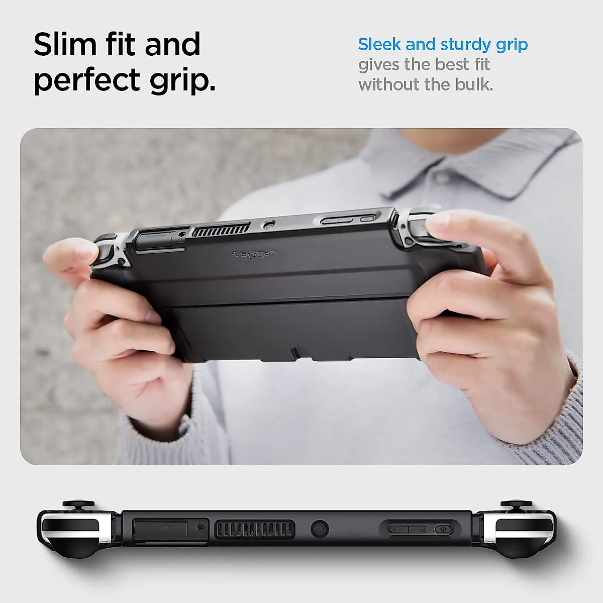 Spigen Thin Fit Designed for Nintendo Switch OLED Model 7 Inch and Joy-Con Controller Dockable Case with Kickstand Protective Case - Black