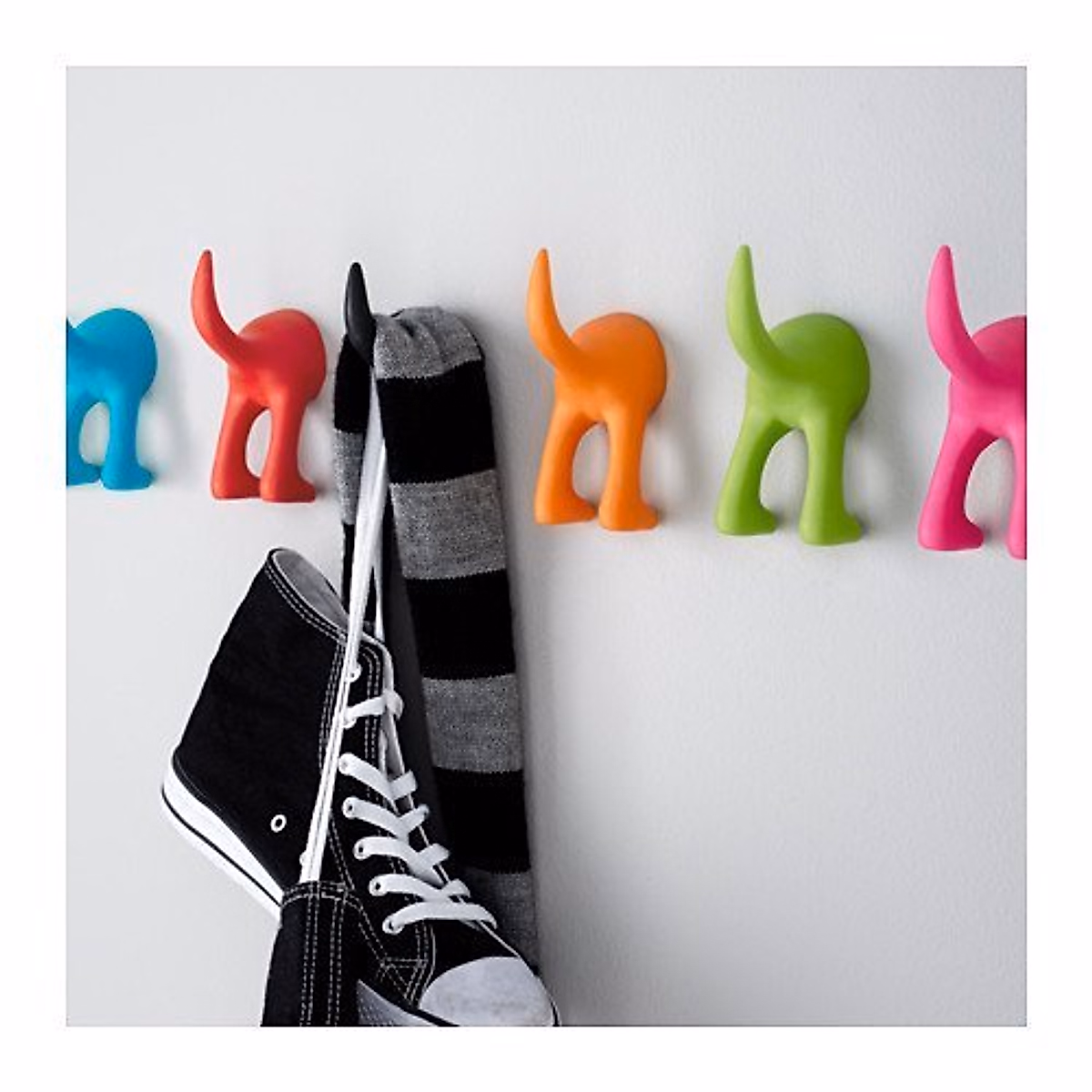 HAPPY COASTER CARDS Set of 3 Dog Tail Hooks Hat Coat Key Wall Mounted Hanger (Black)