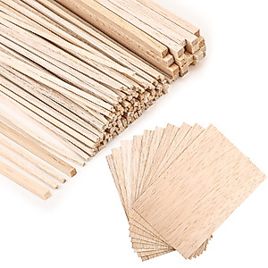 150 Pieces Balsa Wood Sticks Hardwood Square Wooden Craft Dowel Rods Unfinished Balsa Wood Sheets 12 Inch Thin Wood Strips 1/4 Inch 1/8 Inch for Crafts DIY Projects Models Making Supplies
