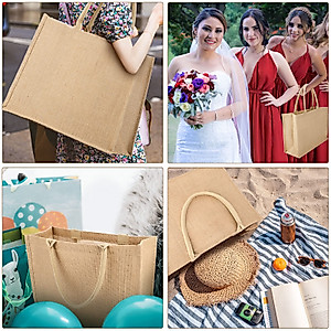 Offiper Burlap Bags with Handles, 6 Pack Large Jute Bags With Zipper Pocket, Grocery shopping Bag, Welcome Bag for Bridesmaid, Blank Tote for Beach Trip Bachelorette Party Wedding DIY Work Daily Use