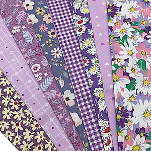 aufodata 8 Pieces 19.6" x 19.6" (50cm x 50cm) Cotton Fabric Squares Quilting Patchwork Floral Pattern Precut Fabric for DIY Quilting Sewing Crafting Artcraft (Purple)