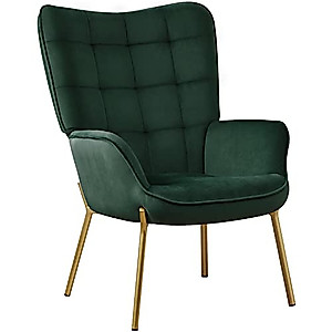 Yaheetech Armchair, Modern Accent Chair High Back, Vanity Chairs with Gold Metal Legs and Soft Padded, Tufted Sofa Chairs for Home Office/Bedroom/Makeup Room/Dining Room, Green