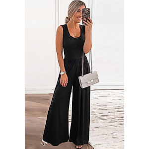 PRETTYGARDEN Women’s Summer Sleeveless Tank Jumpsuits High Waist Low Cut Casual Scoop Neck Fit And Flare Long Pants Rompers(Black, Large)