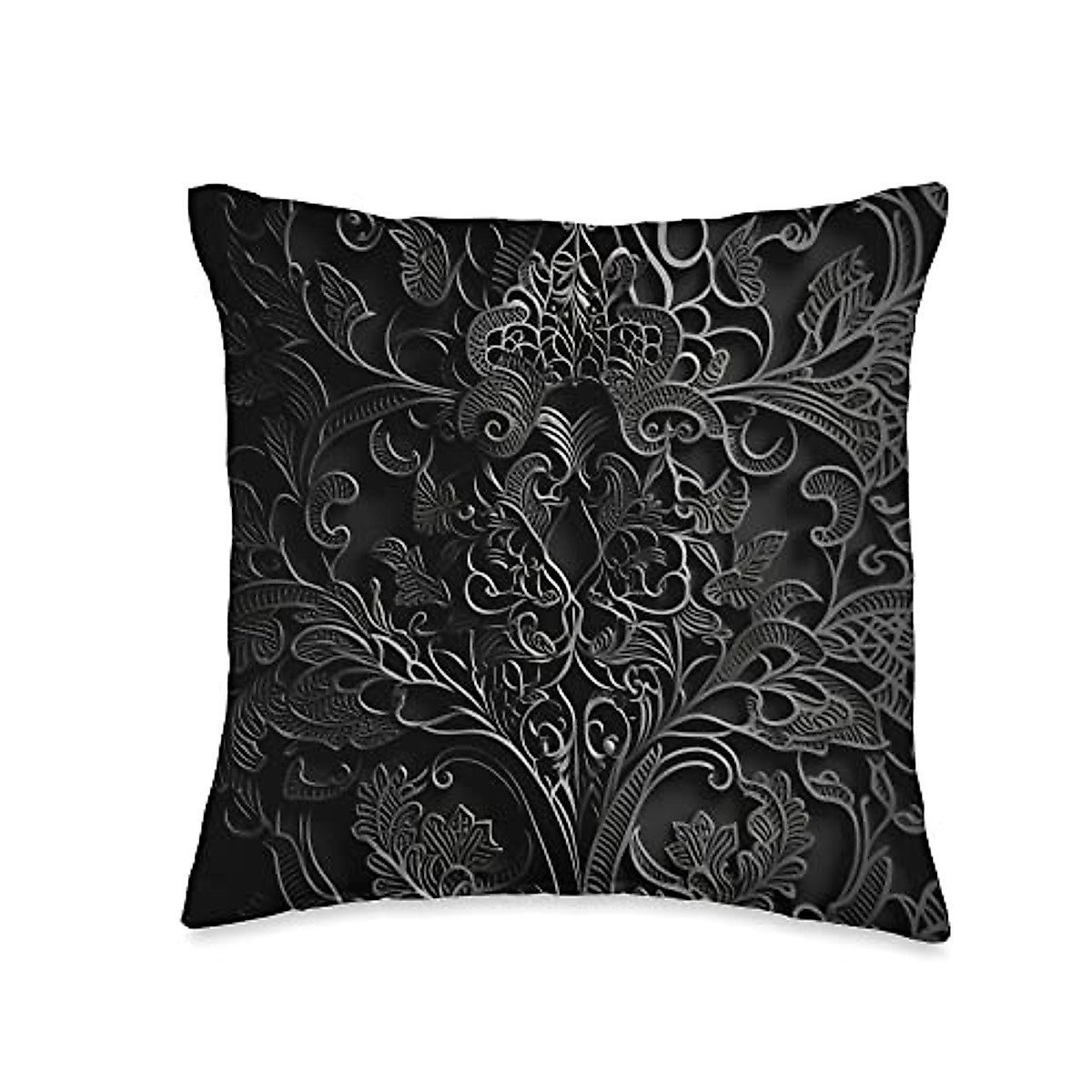 Cute Feminine Chic Wildflowers Floral Flower Co Midnight Black-Floral Aesthetic Flower Feminine Lace Throw Pillow, 16x16, Multicolor