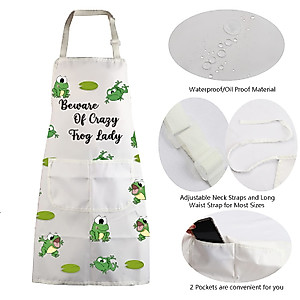 MBMSO Frog Apron Beware of Crazy Frog Lady Kitchen Apron Frog Lover Gifts for Women Funny Frog Gifts Frog Grilling Apron (Crazy Frog Lady Apron-white)
