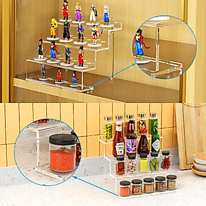 NIUBEE Acrylic Riser Display Shelf, 2 Pack Clear Display Stand for Amiibo Funko POP Figures,4 Tier Cupcakes Stand Perfume Organizer and Storage (9 Inch Small)