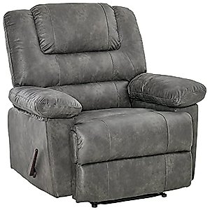HOMCOM Manual Recliner Chair Overstuffed Single Sofa with Wide Cushioned Seat, Flip-Up Storage Armrests, 2 Cup Holders and Oversized Headrest, Grey