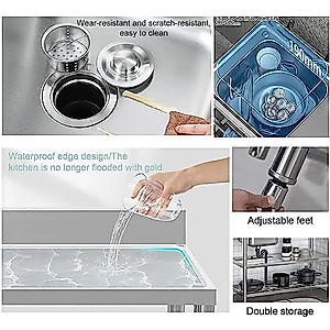 NYCDA Utility Free-Standing Commercial Sink, Outdoor Stainless Steel Sink Single Bowl Restaurant Kitchen Sink Set, w/Drainboard & Double Storage Shelves, Faucet 80x50x80cm/31.5x19.7x31.5in Right