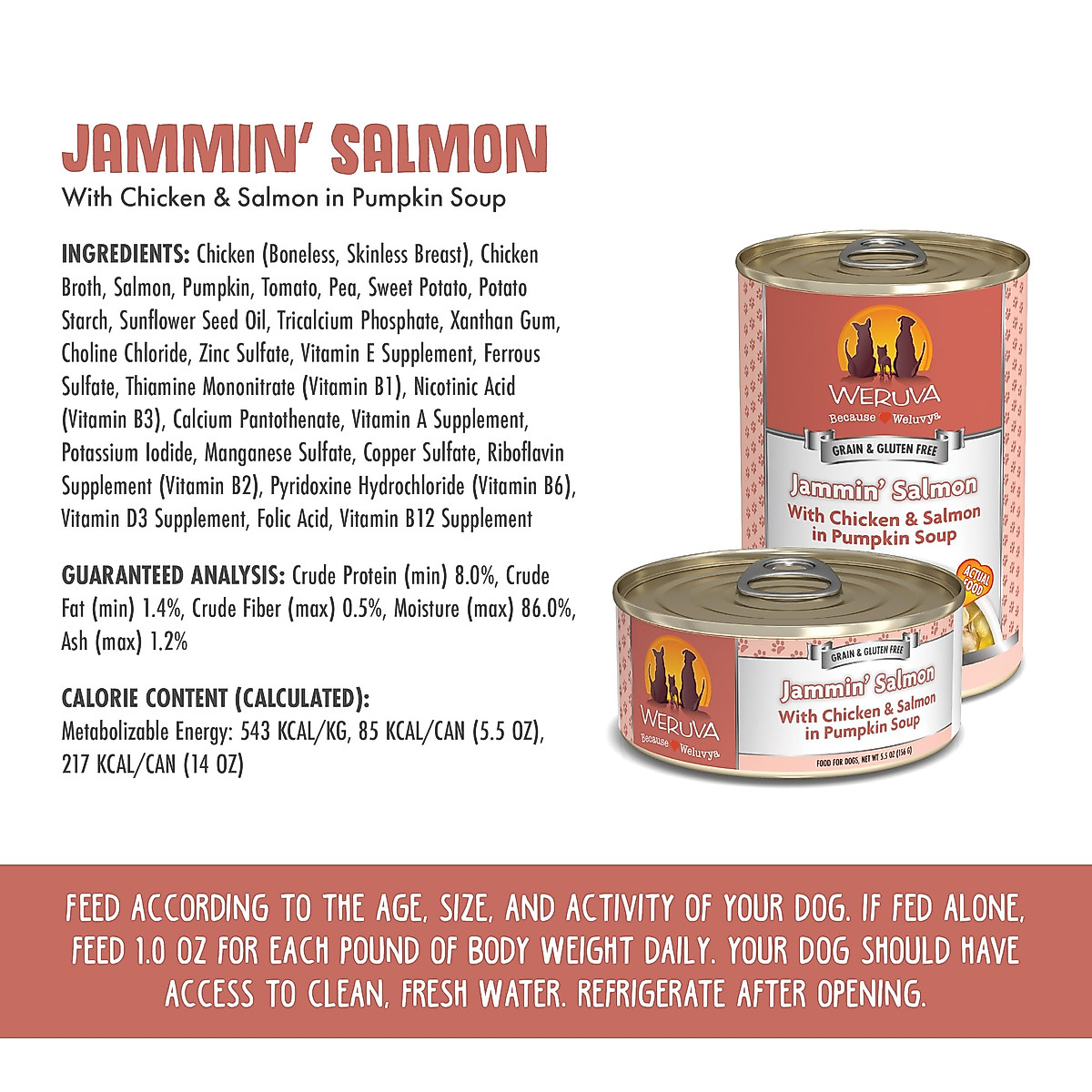 Weruva Classic Dog Food, Jammin' Salmon with Chicken & Salmon in Gravy, 14oz Can (Pack of 12), Red (Jammin’ Salmon)