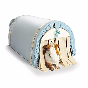 VCZONE Guinea Pig Tunnel House, Hideout House with Double Side Pad for Bunny Hamsters Chinchilla Guinea Pig, Soft Warm Plush Nest Habitats for Playing and Sleeping(Blue)
