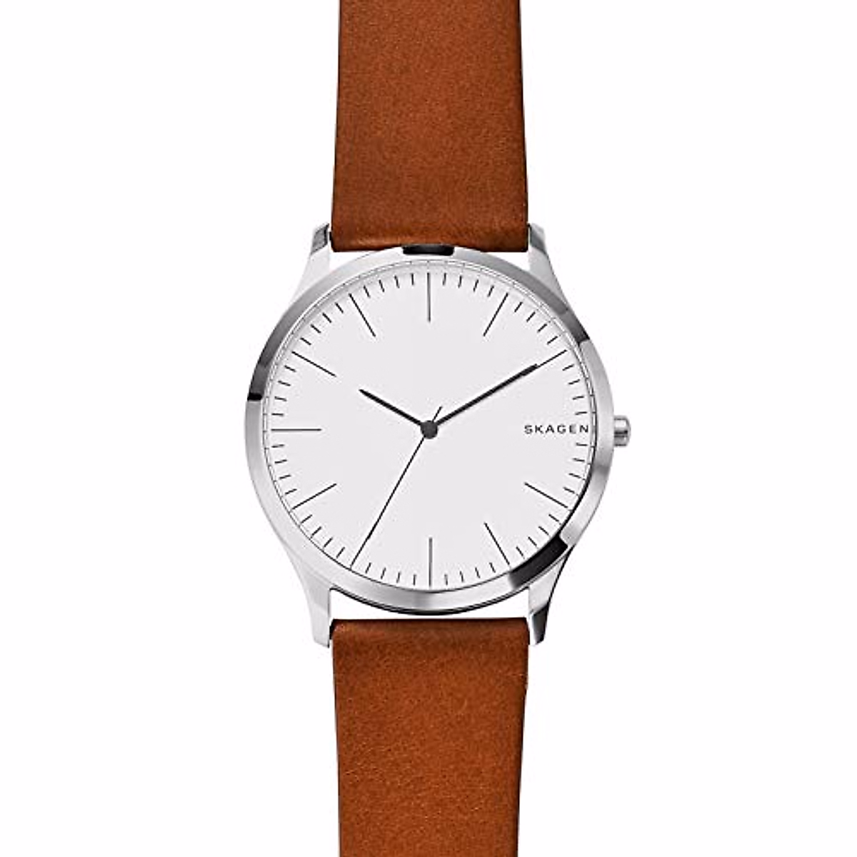 Skagen Men's Jorn Quartz Analog Stainless Steel and Leather Watch, Color: White/Brown (Model: SKW6331)