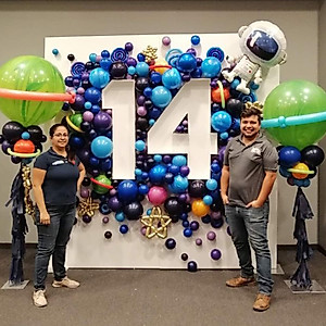 RUBFAC 136Pcs Blue and Purple Balloons Arch Garland Kit, 18/12/5 Inch Metallic Blue Party Balloons Set Silver Confetti Latex Balloons for Birthday Wedding Baby Shower Gender Reveal Deorations