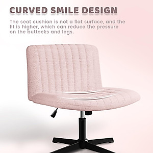 LEMBERI Fabric Padded Desk Chair No Wheels, Armless Wide Swivel Home Office Desk Chair,120° Rocking Mid Back Ergonomic Computer Task Vanity Chair for Office, Home, Make Up,Small Space (Pink)