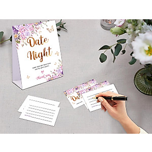 Butterfly Date Night Game, Date Night Ideas Sign with 50 Cards, Bridal Shower Game, Modern Bridal Shower Decorations, Wedding Date Night Advice - 06