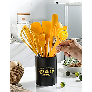 Silicone Spatula Set of 11 Kitchen Utensils with Iron Holder for Baking, Cooking, and Mixing,Cooking Spatulas Nonstick Cookware，Seamless and Flexible,Dishwasher Safe (Yellow)