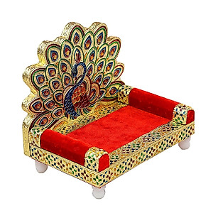KavinTek Krishna Wooden Meenakari Singhasan Bed for god God Laddu Gopal for Pooja Mandir Laddu Gopal Bed Bal Gopal Bed Thakorji Bed Krishna Sinhasan Size-15.5 x 10.5 x 15 cm