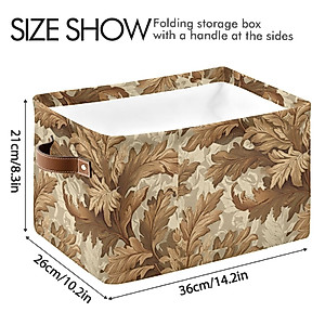 Generic Tan Oak Leaves Storage Bins 2PCS, Small Storage Cubes with Handle, Cloth Storage Basket Decor, Shelves Organizer Bins for Toy, Book, Blanket