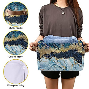 Blue Gold Marble Abstract Modern Square Storage Basket Storage Bins Canvas Storage Organizer Closet Shelf Organizer for Home Office, 2 Pc