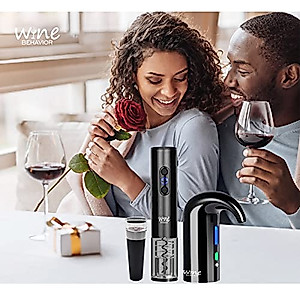 Electric Wine Opener Gift Set, Electric Wine Aerator Pourer, Wine Decanter Set, Vacuum Wine Stopper, Automatic Wine Dispenser Pump, Rechargeable Wine Bottle Opener (Black)