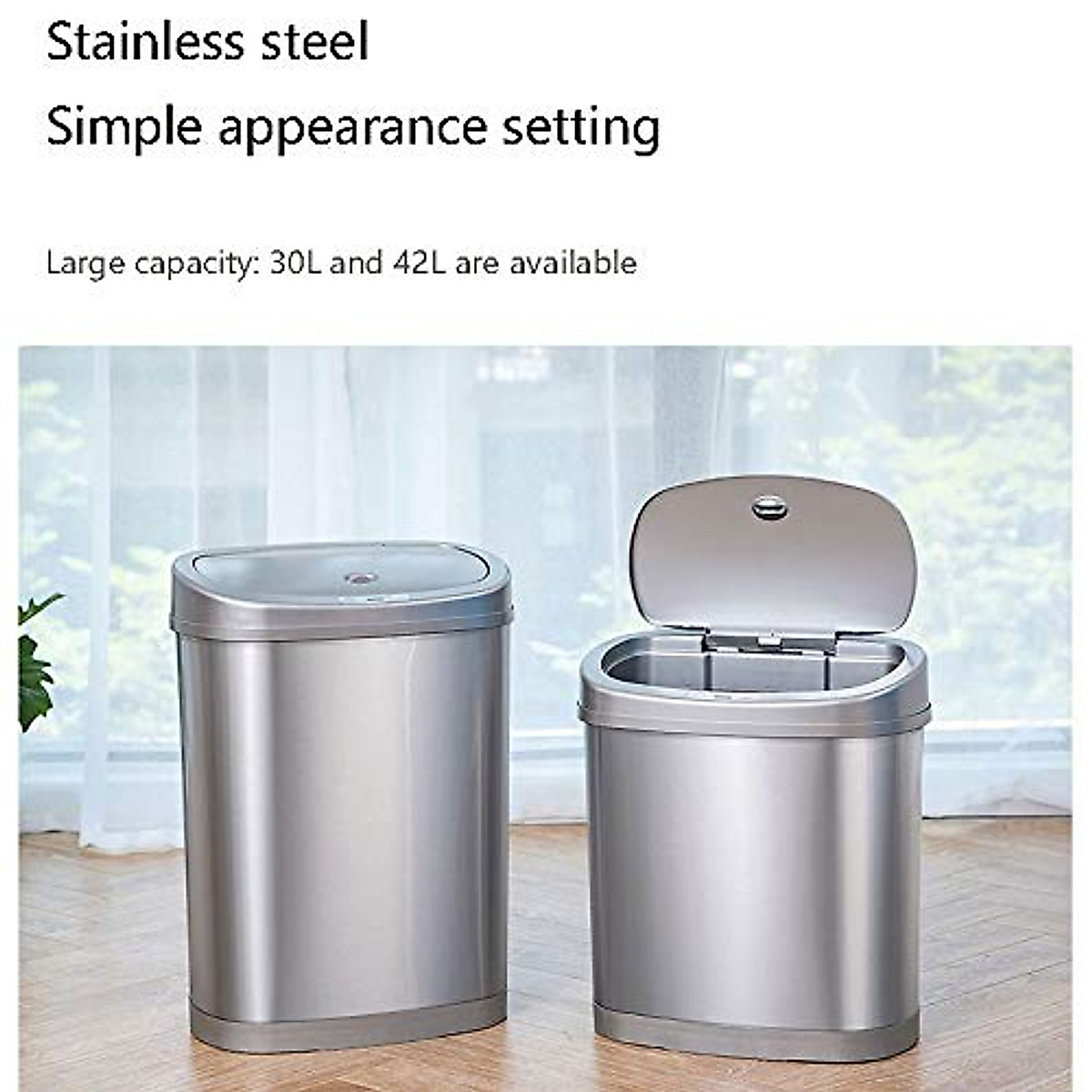 WENLII Double Classification Sensor Trash Can Smart Stainless Steel Can Auto Sealing Cover Garbage Classification Bins 30/42L (Size : 42L)