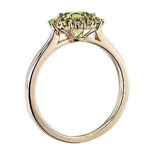 Jewelrygift Plated Crown Style Halo Ring Natural Peridot Faceted Gtone Beautiful Western Design Engagement Jewelry Ring US Size:8.5