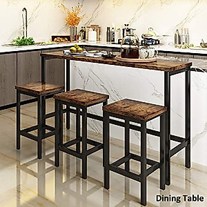 Merax Counter Height Pub Table Set with 3 Stools, Bar Table and Chair Set 4-Piece Dining Table Set with Metal Frame
