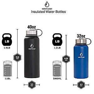 Insulated Water Bottle with Flip Top & Wide Mouth Lids, 2 BPA-Free Straws - 32-40oz, Stainless Steel, Double Wall, Vacuum Insulated for No Leaks - Keeps Liquid Hotter & Colder Longer - Blue 32oz